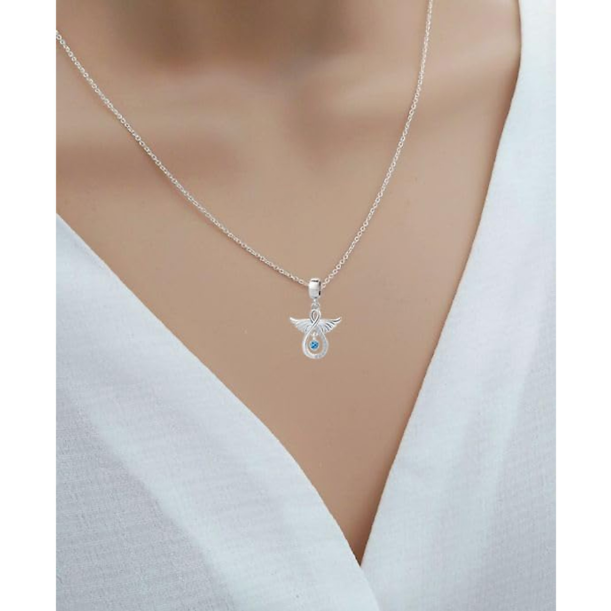 OutstandLong Angel Wings Infinity Blue Heart Crystal Women Beads Charms for Charm Bracelets Jewelry