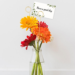 Abeillo 20Pcs Gold Floral Card Holder Picks, Metal Flower Card Holder Stick, Round Shape Table Name Number Clips, Place Card Holder for Gift Card Photo Memo Bouquet Decorations