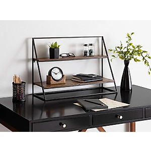 Kate and Laurel Lander Rustic Hanging Wall Shelf, 24" x 8" x 16", Rustic Brown and Black, Two Tiered Farmhouse-Inspired Shelves for Wall