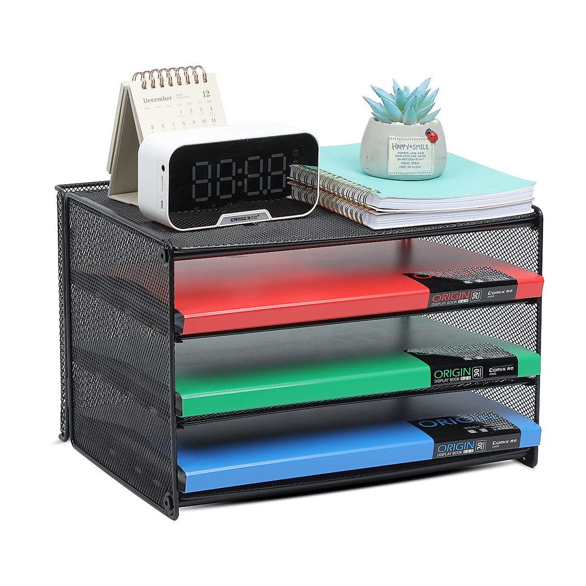 Samstar Paper Letter Tray, 3 Tier Desk File Organizer Paper Sorter Letter Shelf Rack, Mesh Made,Black ...