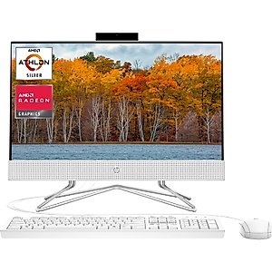 HP All-in-One Desktop, 21.5" FHD Display, AMD Athlon Silver 3050U Processor, 32GB DDR4 RAM, 2TB PCIe M.2 SSD, Webcam, HDMI, RJ-45, Wi-Fi 5, Windows 11 Home, White