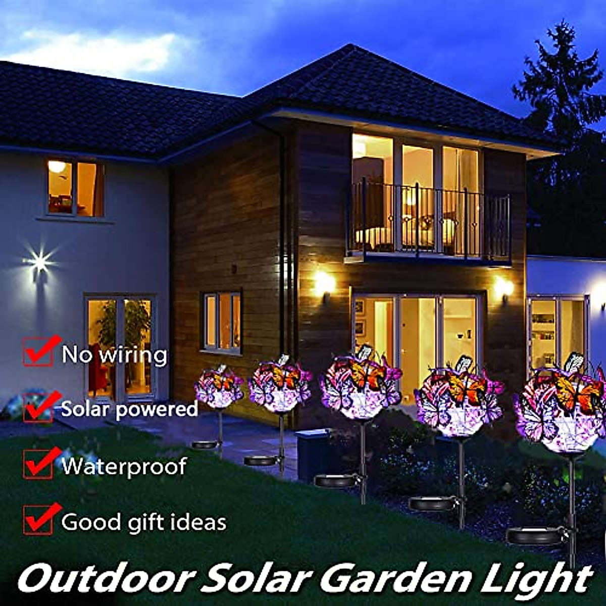 Weepong Outdoor Solar Lights, 2 Pack Solar Garden Stake Lights with 18 Butterflies Decoration Outdoor Lights, Waterproof Solar Butterfly Lights, Bigger Solar Panel for Patio Yard Pathway Garden Decor