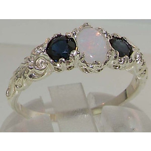 LetsBuyGold 925 Sterling Silver Natural Opal and Sapphire Womens Promise Ring - Size 9.5