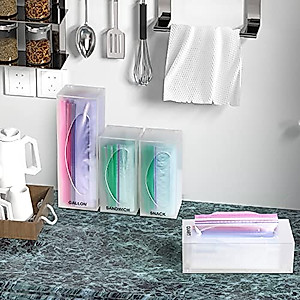 Urvoix Ziplock Bag Storage Organizer, 4 Pcs Acrylic Baggie Organizer, Food Storage Bag Organizer for Kitchen Drawer Compatible with Gallon, Quart, Snack, Sandwich Variety Size Bags