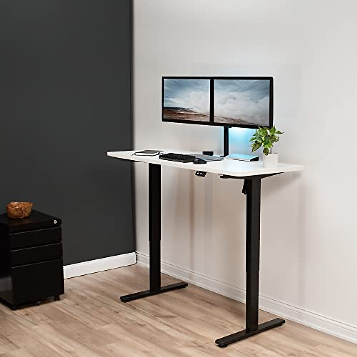 VIVO 60-inch Electric Height Adjustable 60 x 24 inch Stand Up Desk, White Solid One-Piece Table Top, Black Frame, Home & Office Furniture Sets, B0 Series, DESK-KIT-B06W