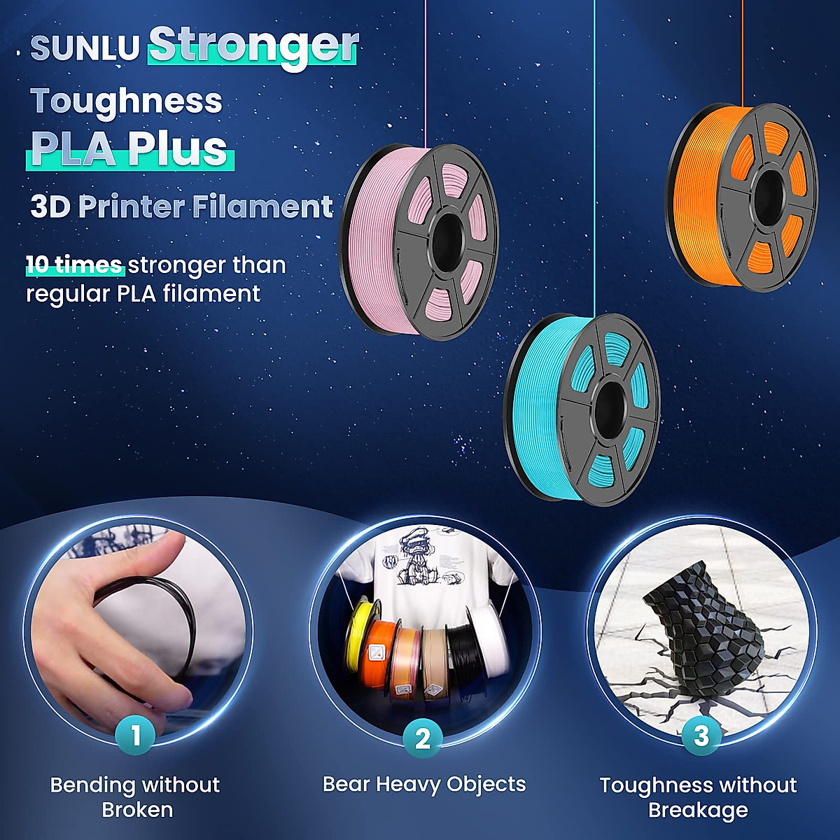 SUNLU 3D Printer Filament PLA Plus 1.75mm, SUNLU Neatly Wound PLA Filament 1.75mm PRO, PLA+ Filament for Most FDM 3D Printer, Dimensional Accuracy +/- 0.02 mm, 1 kg Spool(2.2lbs), Grey