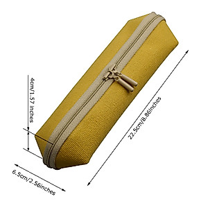 enyuwlcm Canvas Stationery Stylish Small Pencil Pouch and Slim Pencil Case with 2 Zippers 1 Pack Yellow