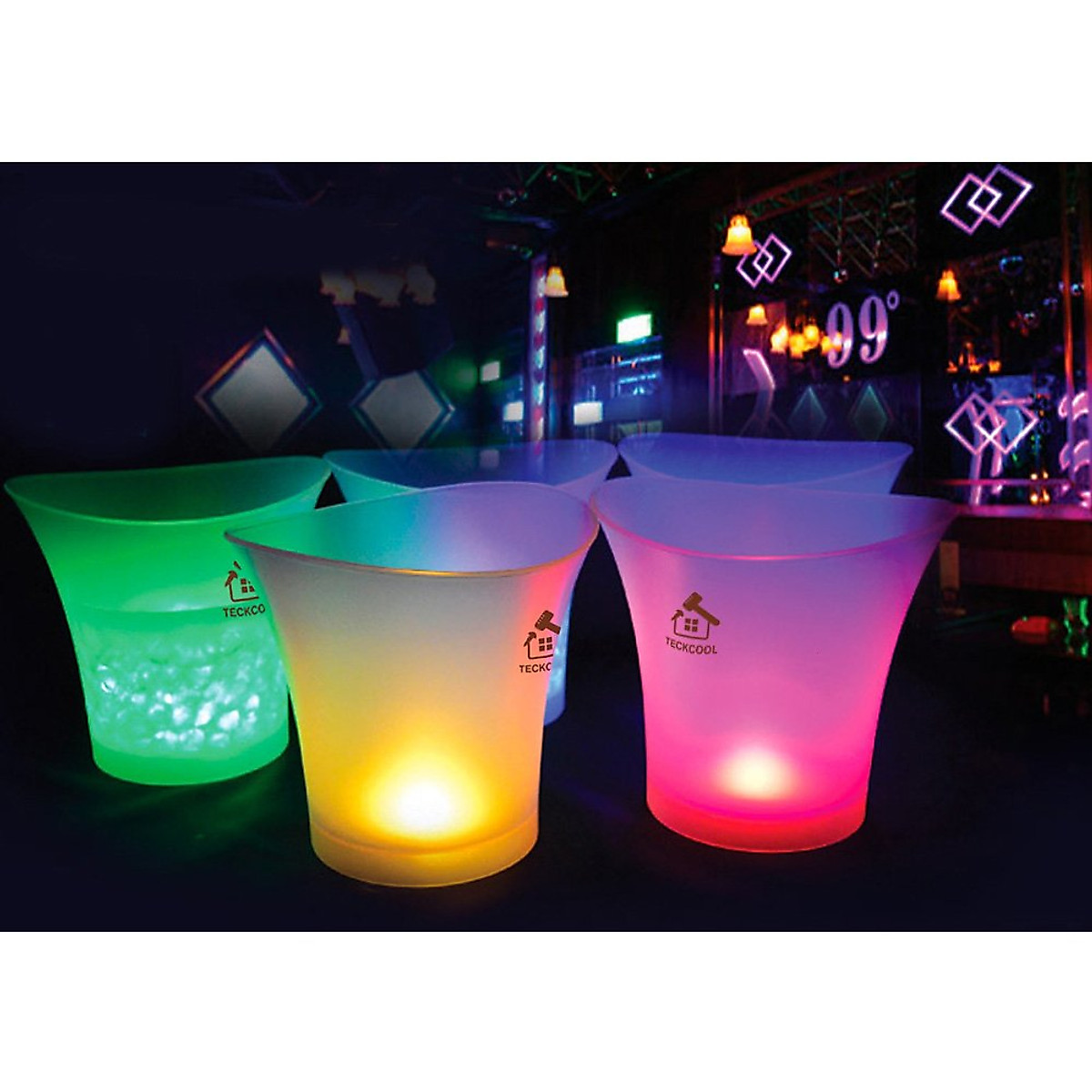 LED Ice Bucket,TECKCOOL 5L Large Capacity Wine Cooler Led Waterproof with Colors Changing,Retro Champagne Wine Drinks Beer Bucket,Power by 2 AA Batteries,for Party,Home,Bar,etc (batteries not include)