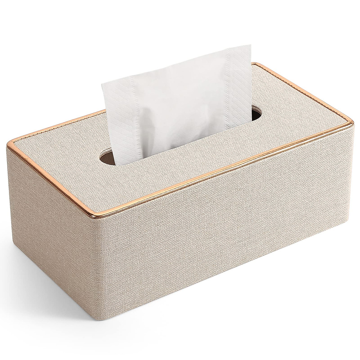 PU Leather Tissue Box Cover Holder - Rectangular Kleenex Box Covers for Home/Office/Car Decoration - 9.84"X5.23"X3.77" - Beige