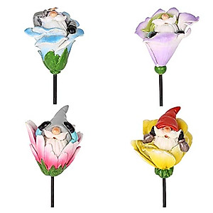 TZSSP Outdoor Statue Garden Stake Water Proof Metal Flower Stick Gnome Statue Décor for Lawn Yard Patio,4 PCS