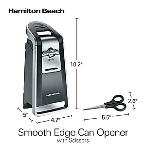 Hamilton Beach Smooth Edge Electric Automatic Kitchen with Easy Push Down Lever, Opens All Standard-Size and Pop-Top Cans, Stainless Steel Scissors, Black and Chrome