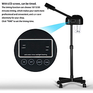 LCD Ozone Facial Steamer Professional for Clean Skin, Skin Care Use at Home, Beauty Salon, Spa with Hot Mist, Timer Function, Adjustable Height, Rolling Wheels - Black