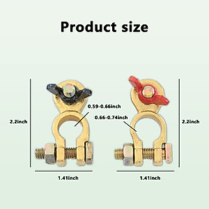 cueclue Pack-2 Cable Stake Terminal, 56mm x 36mm/2.2" x 1.4" Brass Marine Grade Cable Terminal Top Post, Iron Screws Cable Clamp for Most Cars SUV and Trucks (Gold)