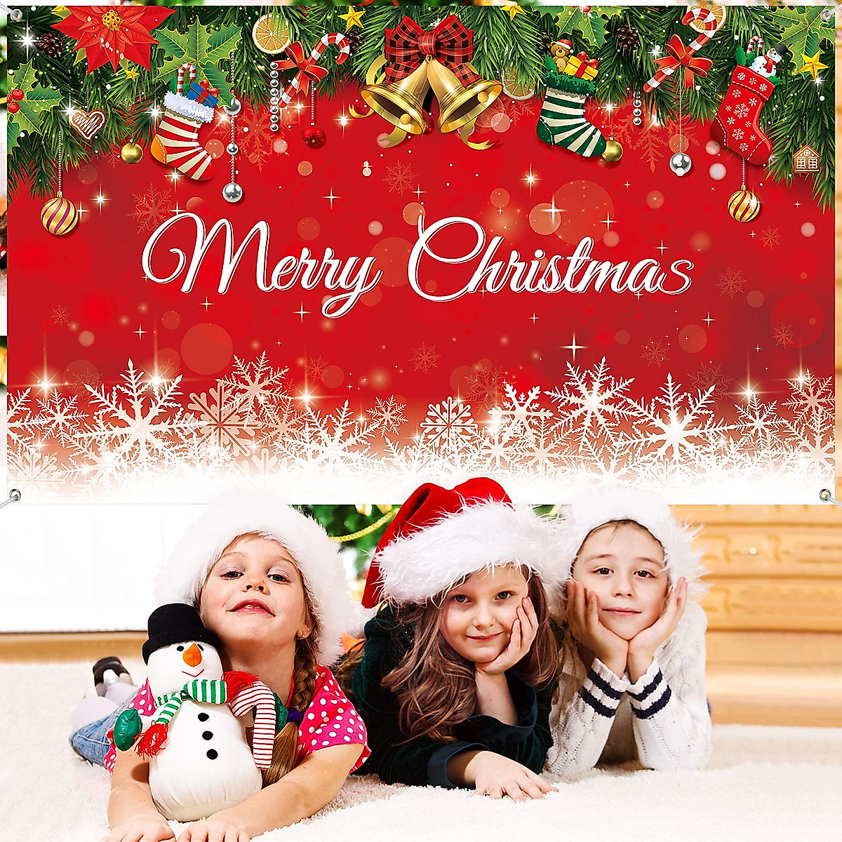 Christmas Backdrop Merry Christmas Party Decoration Christmas Photo Banner Signs Xmas Photography Background Photo Props for Winter New Year Xmas Eve Family Party Decoration Supplies (Snowflake)