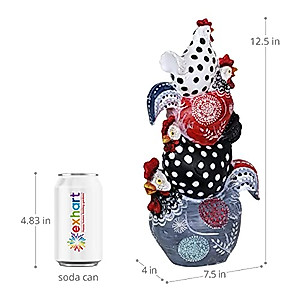 Exhart Stacked Hens Garden Statue, Durable Hand Painted Resin, Cute Farm Garden Décor, 7.5"x4"x12.5"