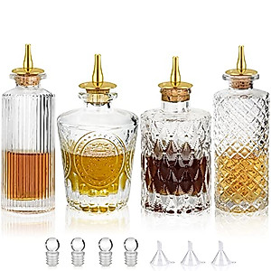 SuproBarware Bitters Bottle 4pcs Glass Dash Bottle Set for Cocktail with Zinc Alloy Dasher Top, Decorative Bottle， for Cocktail and Display (4pcs)