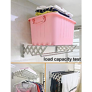 Accordion Wall Mounted Drying Rack Stainless Steel Clothes Retractable Folding Accordian Wall Hanger Hanging Towel Holder 61lb Capacity for Laundry Bathroom