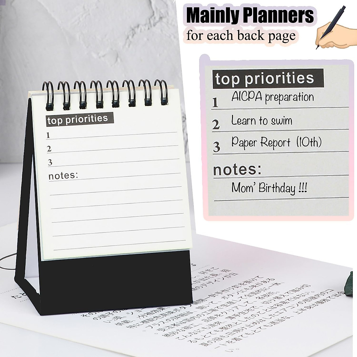 2024 Mini Desk Calendar Small Desk Calendar, 17 Months Runs from August 2023 to December 2024, 3x4.2 Inch Standing Flip Monthly Pages, 250gsm High Thickness Paper (Black)