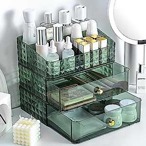 GORET Makeup Organizer for Vanity, Large Capacity Countertop Organizer with 2 Stackable Drawers for Cosmetics, Lipstick, Nail Polish, Jewelry, Makeup Brush, Ideal for Bedroom and Bathroom