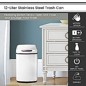 Hanover 12-Liter / 3.2-Gallon White 12 Liter / 3.2 Gallon Hands Free Garbage Bin, Fingerprint Resistant, Soft Close, Sensor Lid, 12L Trash Can 2