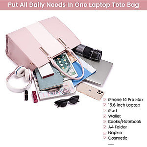 LOVEVOOK Laptop Bag for Women, Large Computer Tote Bag Handbag Shoulder Bag With Clutch Purse, Business Work Briefcase Travel Bag, 2 PCs 15.6-inch, Pink-White