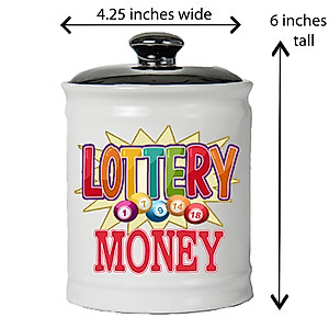Cottage Creek Lottery Box Round Ceramic Lottery Money Jar/Fun Novelty Lottery Gifts Lotto Gifts [White]