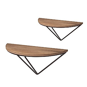 Glitzhome Half Round Floating Shelves Set of 2 Wall Mounted Wood Storage Organizer Decor for Indoor, Rustic