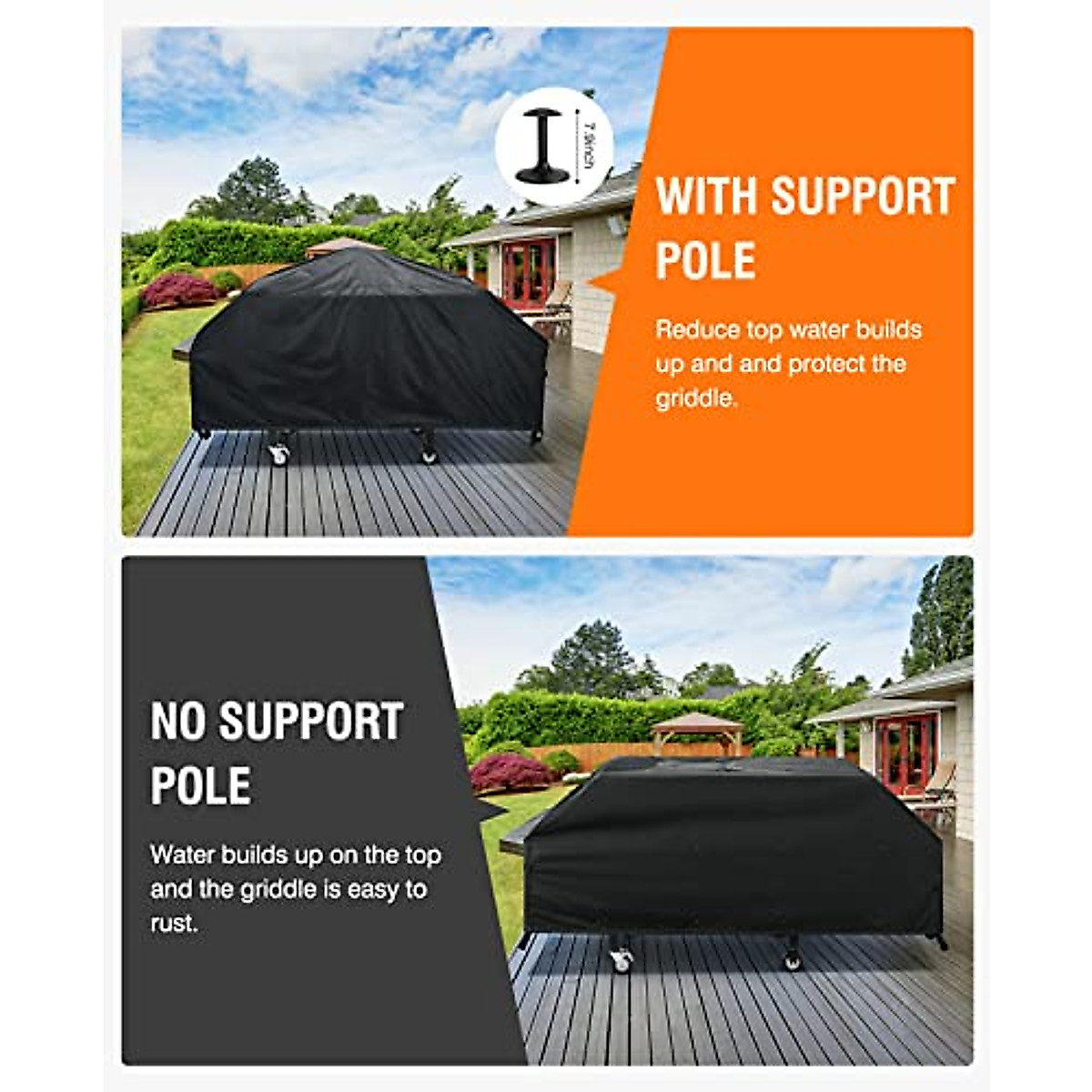 Homenote 36 inch Griddle Cover for Blackstone with Hood and Stand, Heavy Duty Grill Cover Waterproof Windproof Weather Resistant with Support Pole for Outdoor Grilling Camping Gas Grill Griddle 