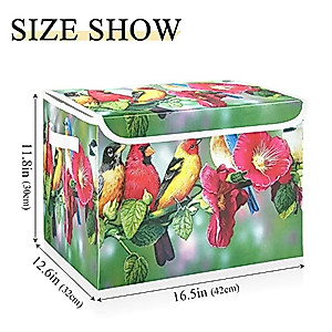Kigai The Birds Gather on The Branches Storage Basket with Lid Collapsible Storage Bin Fabric Box Closet Organizer for Home Bedroom Office 1 Pack