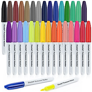Permanent Markers, 30 Colored Fine Point Marker Pens, Waterproof Marker Works on Paper, Plastic, Wood, Metal and Glass