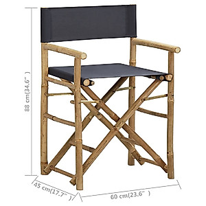 Folding Director's Chairs 2 pcs,Porch Chairs,Backyard Chairs,Lawn Chairs,Balcony Chairs,Foldable for Easy Storage and Transport,for Lawn,Poolside,Courtyard,Balcony,Dark Gray Bamboo and Fabric