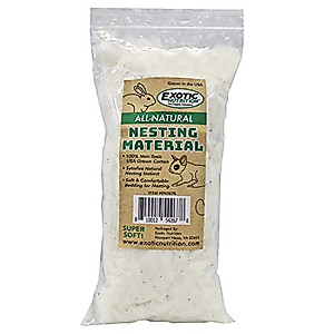 All-Natural Nesting Material (1.5 oz.) - 100% Cotton Eco-Friendly Animal Bedding - For Sugar Gliders, Squirrels, Hamsters, Rabbits, Chinchillas, Rats, Mice, Gerbils, Guinea Pigs and Other Small Pets