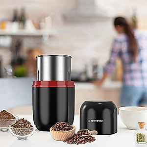 Watifisa Herb Grinder Electric Spice Grinder with Cleaning Brush, Herb Spice Coffee Grinder with Large Capacity - for Herbs, Fine Leaves, Peanuts, Pepper Beans, Mushrooms & Grains (Black)