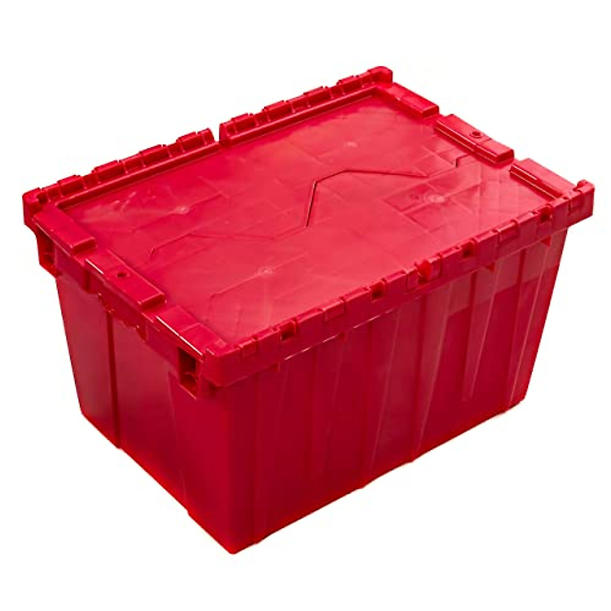 12 Gallon Heavy-Duty Flip Tote Storage Container (PACK OF 6) - Red, Commercial Flip Top Tote, Industrial Plastic Storage Tote - 21 in. L x 15 in. W x 12in. H, Padlock & Metal Hinged Flip Cover