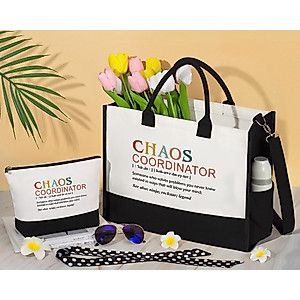 Christmas Coworker Gifts for Women Thank You Gifts, Boss Day Gifts Boss Lady, Birthday Chaos Coordinator Gifts for Manager Office Nurse Teacher Employee Appreciation Gifts - Canvas Tote Bag Makeup Bag