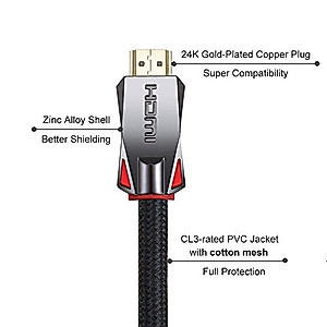 4K HDR HDMI Cable 3 Feet, 4K 120Hz(4:4:4, HDR10 ARC HDCP 2.3/2.2) 1440p 165Hz High Speed Ultra HD Bi-Directional Cord 26AWG Compatible with Apple-TV Ps4 Xbox One