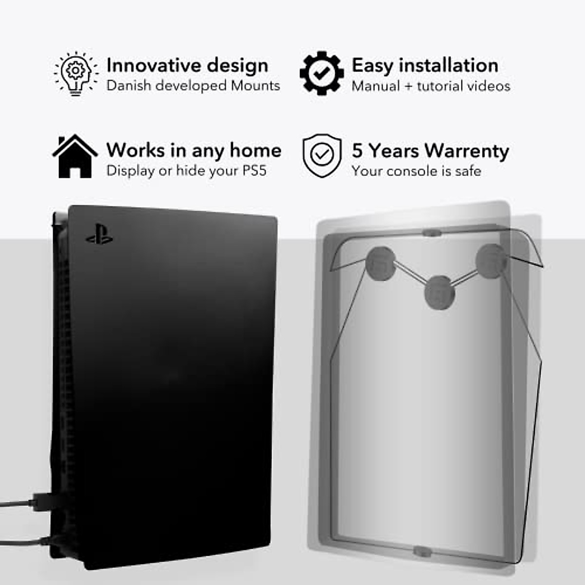 FLOATING GRIP Wall Mount Compatible with Playstation 5 Console (Standard: Fits PS5, Black)