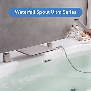 VANFOXLE Waterfall Bathtub Faucet set with Hand Shower, Roman Tub Faucets Deck Mount Brushed Nickel Tub Faucet set Brass Tub Filler Bathroom Faucets with Hand Shower