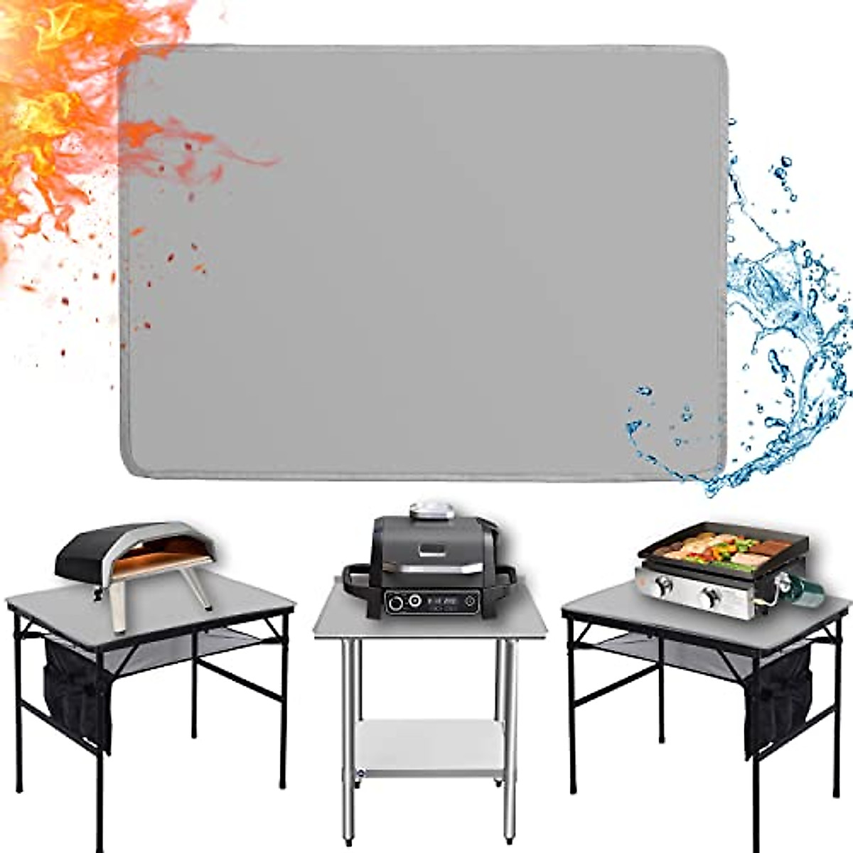 Amerbro 24 x 31in Fireproof Grill Mats for Outdoor Grill to Protect Your Grill Table - Heat Resistant Grill Table Mat - Waterproof & Oilproof BBQ Mat - Grey