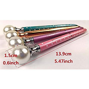 4PCS Pearl Pen Metal Ballpoint Pen with Big Pearl Funky Design Queen's Scepter Crown Style Office Supplies 1.0mm Black Ink with Gift Box by Kamay's (Rose+Rose Gold+Pink+Blue)