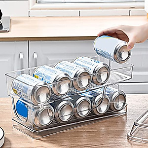 UPKOCH Soda Can Organizer Double- Layer Automatic Rolling Refrigerator Can Storage Bin Beverage Holder Pop Soda Can Dispenser with Lid for Fridge Freezer Kitchen Countertops Cabinets