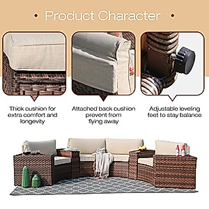 SUNSITT Outdoor Patio Furniture 8-Piece Half-Moon Curved Sofa Set Brown PE Wicker Sectional Conversation Set with Cushions(Beige)