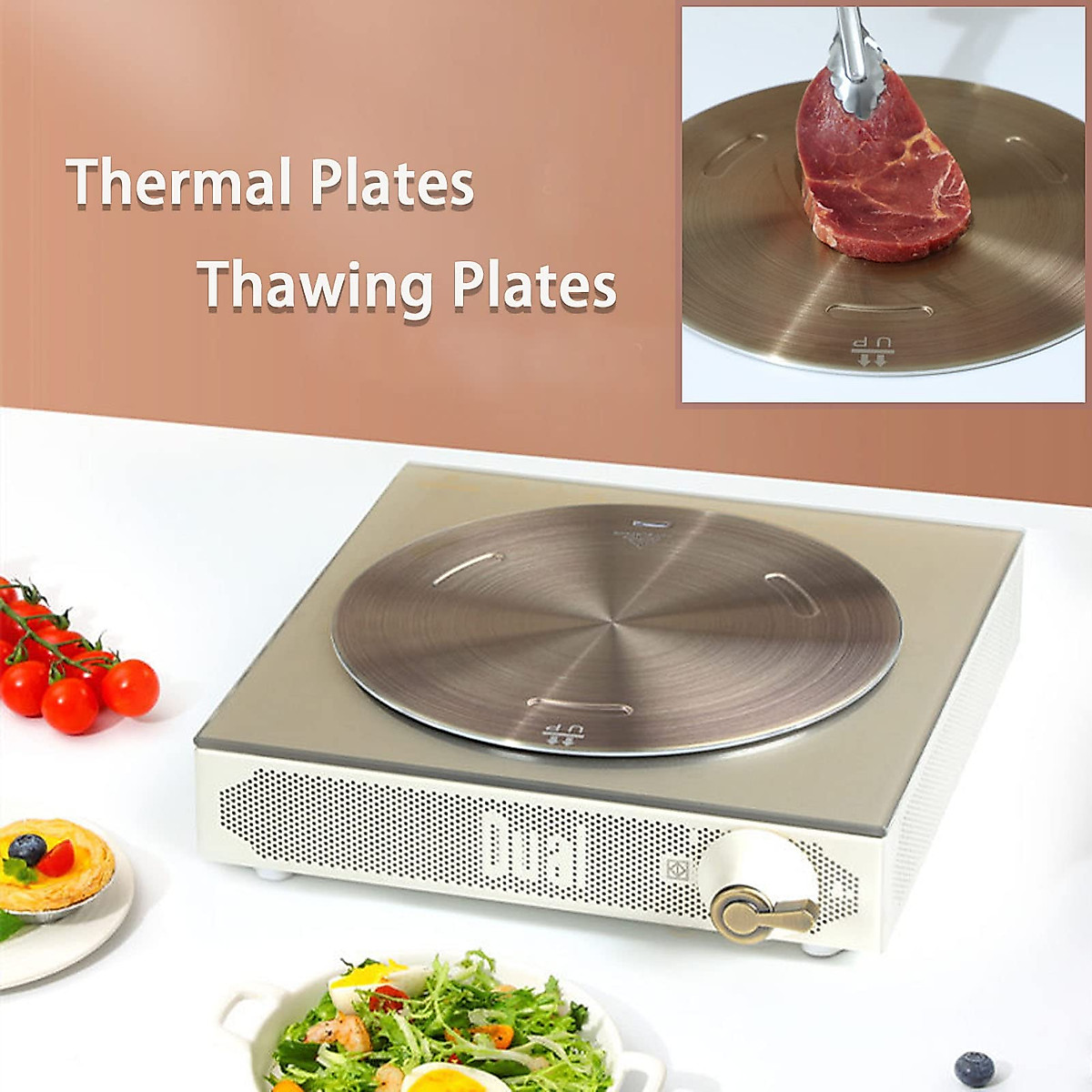 JIENAQIN 9.45inch Induction Cooktop Mat, Induction Converter Heat Diffuser Simmer Ring Plate,Stainless Steel Heat Diffuser Induction Plate with Stainless Handle Adapter Converter (24cm)