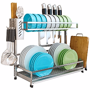 KLHDGFD Drain Rack-Stainless Steel Kitchen Dish Drying Rack 2-Tier Wall Floor Mounted