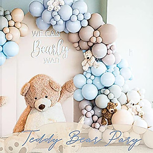 Blue Balloon Garland Arch Kit, SCMDOTI Double Stuffed Pastel Baby Blue Nude Cream Brown Balloon Garland for Teddy Bear Baby Shower Decorations,Gender Reveal and Birthday Party Decoration for boy girls