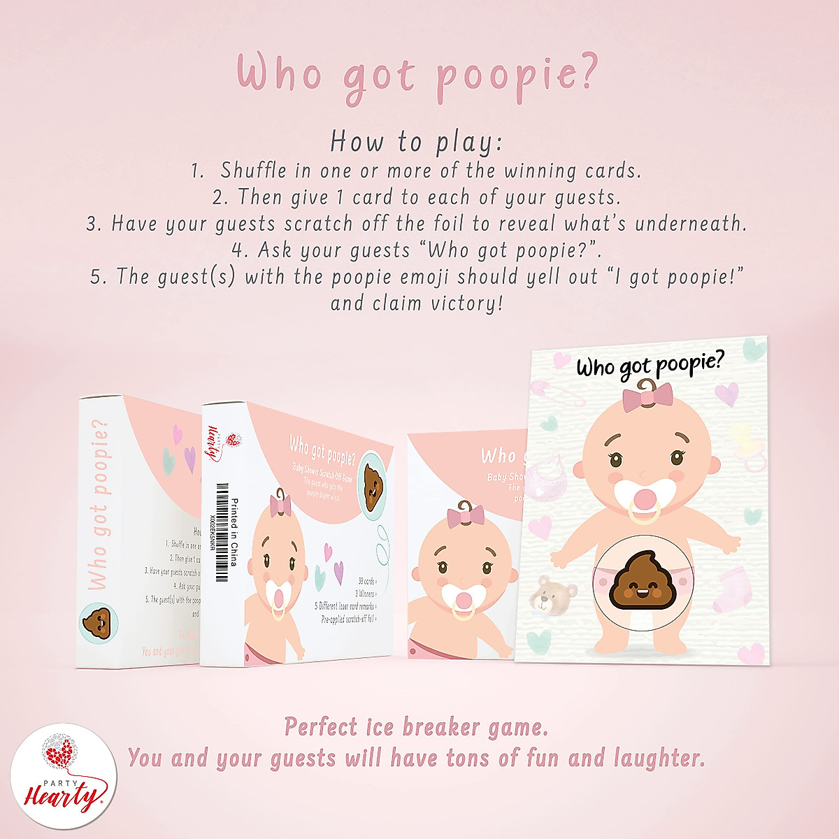 Party Hearty Baby Shower Games for Girl, 33 Poopie Emoji Scratch Off Lottery Tickets, Baby Games Ideas, Scratch Off Game