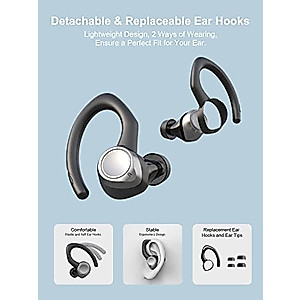 Coucur Wireless Earbuds, Bluetooth 5.1 Sport Headphones in Ear with Detachable Earhooks, Bluetooth Earbuds with Immersive Sound, Wireless Earphones with Noise Cancelling Mic, IP7 Waterproof Headset