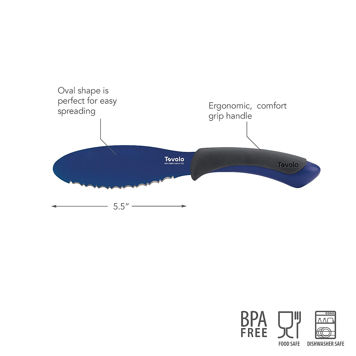 Tovolo 5.5" Slicer With Comfort Grip Handle, Serrated Kitchen Knife for Bagels, Sharp High-Carbon Steel Blade, Dishwasher Safe & BPA-Free, Lx 6 in, Deep Indigo