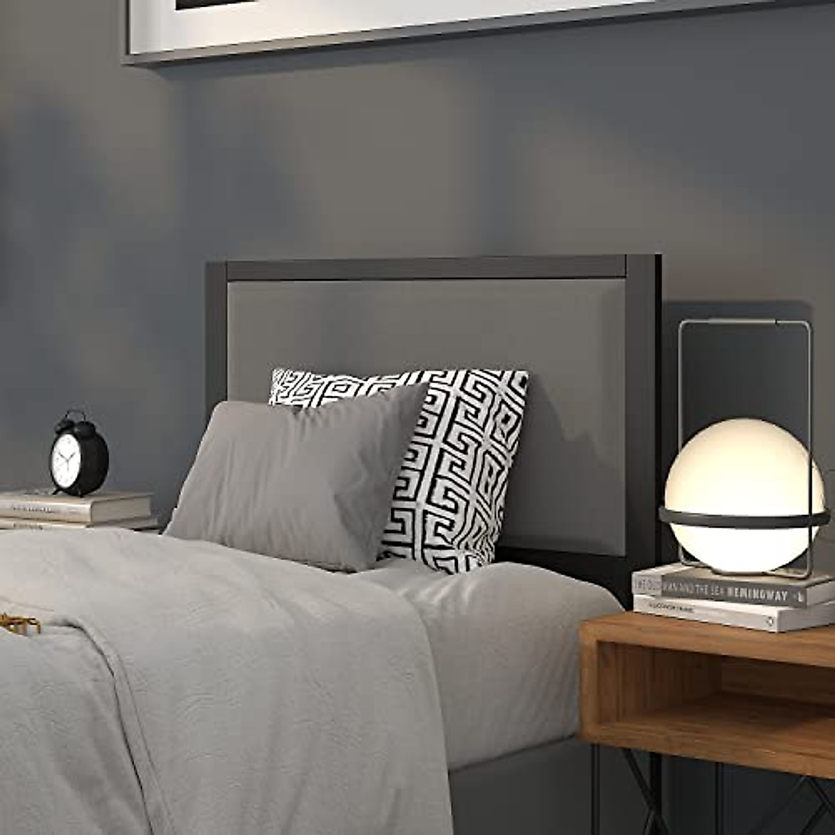 Flash Furniture Melbourne Metal Upholstered Twin Size Headboard in Dark Gray Fabric