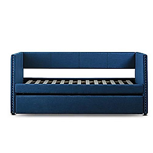 Lexicon Therese Upholstered Nailhead Trim Twin Daybed with Trundle in Blue